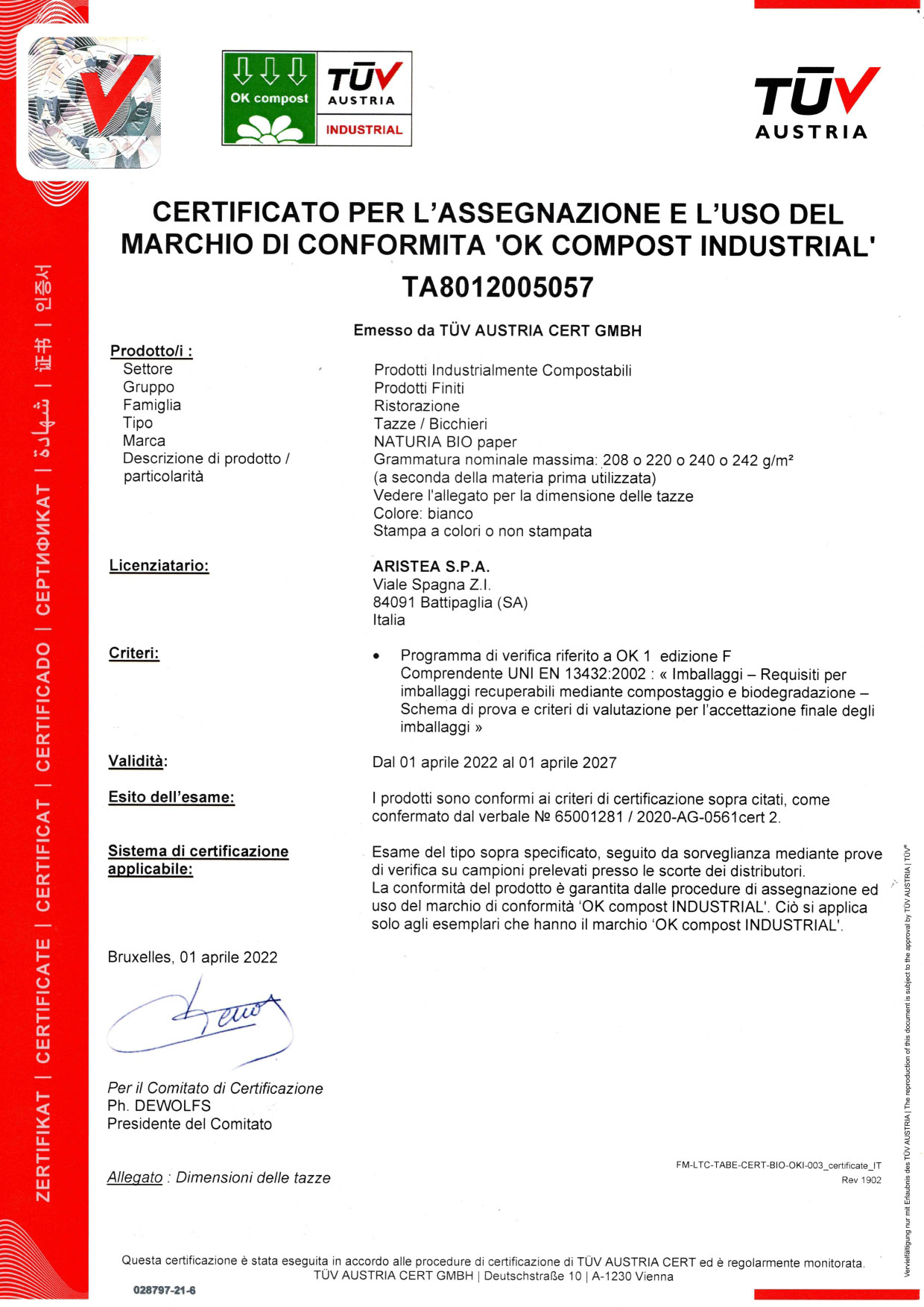 Le certificazioni – Aristea SpA: Stoviglie e Imballaggi Per Alimenti