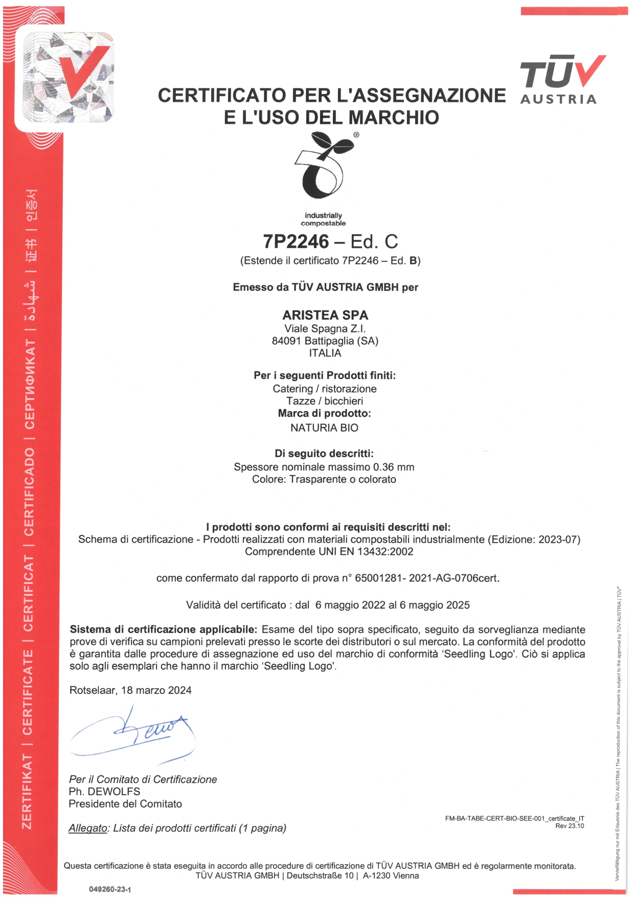 Le certificazioni – Aristea SpA: Stoviglie e Imballaggi Per Alimenti