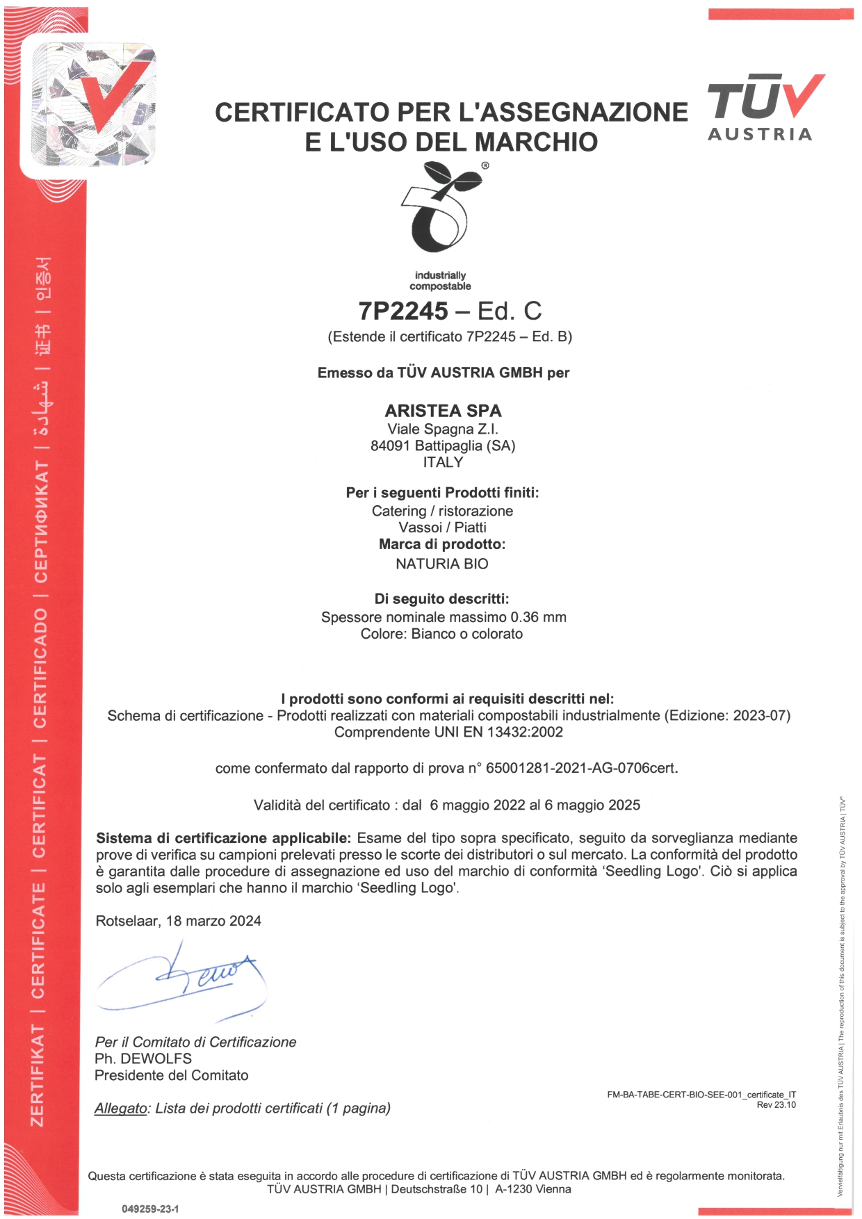 Le certificazioni – Aristea SpA: Stoviglie e Imballaggi Per Alimenti